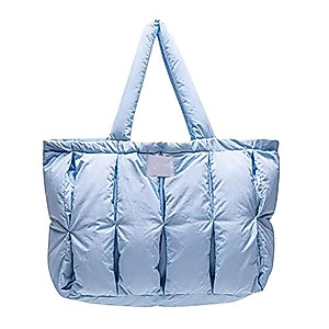 Puffy Bag Aesthetic Puffy Tote Bag Padded Tote Bag Women's Rectangle Quilted Plain Large Capacity Puffy Underarm Shoulder Bag (Black)