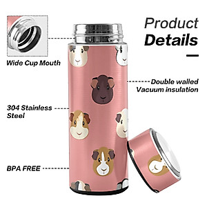 Glaphy Cartoon Guinea Pig Pink Water Bottle, BPA-Free, Stainless Steel, 17 oz Insulated Water Bottles Kids, for School, Office, Gym, Sports, Travel, 500ml