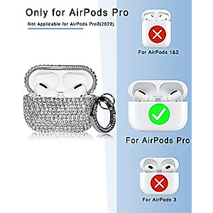 4in1 Bling AirPod Pro Case Diamonds Cover Set Kit, Luxurious Rhinestone PC for AirPods Pro Case Accessories for Women Girl w/Cute Fur Ball Pompom Keychain/Crystal Bracelet/Lobster Clasp Keychain