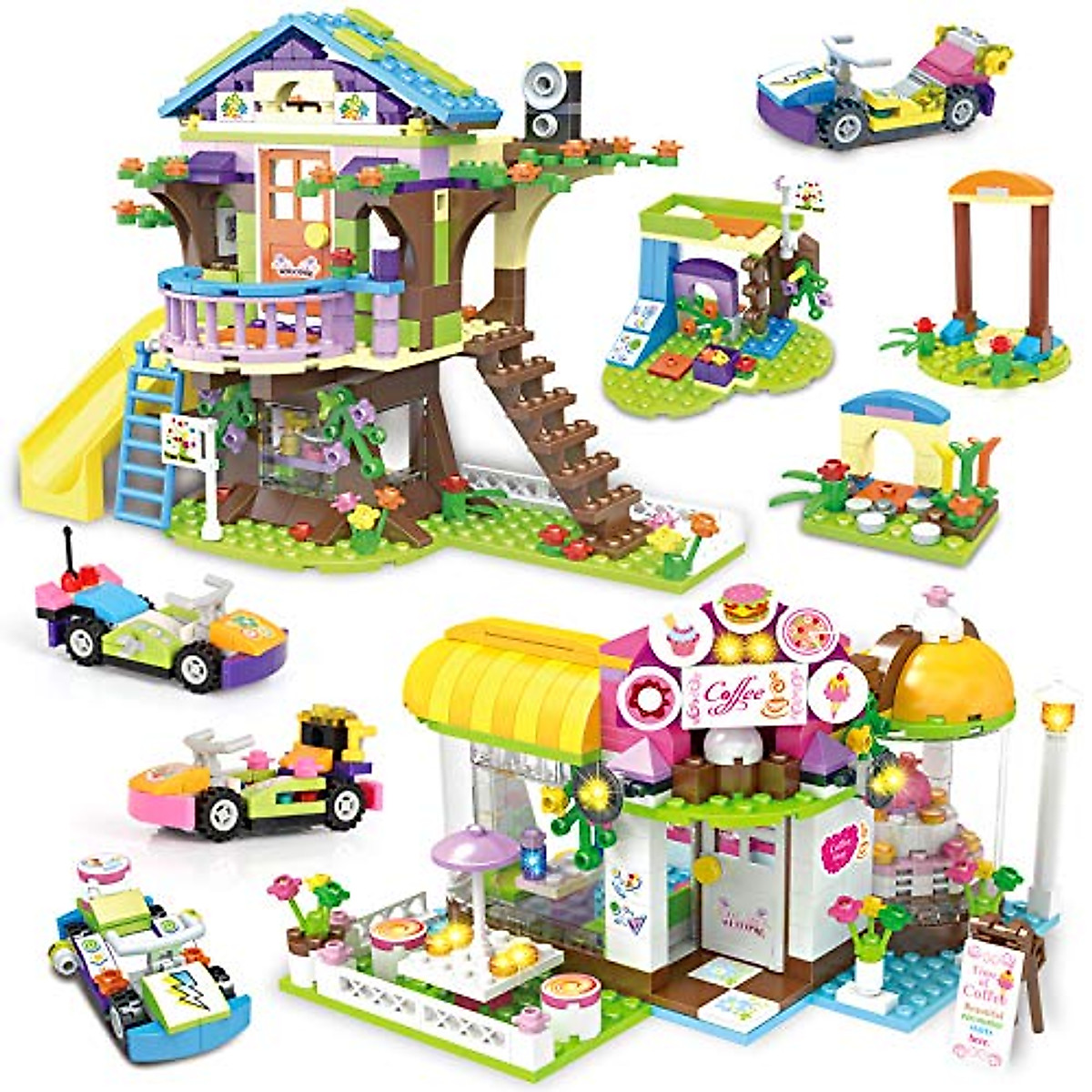 Friends Tree House Coffee Shop Building Blocks Sets, Treehouse Cafe Building Kit for Girls Age 6-12 Years Creative Roleplay Birthday Gift for Kids Toddlers with Storage Box (960 Pieces)