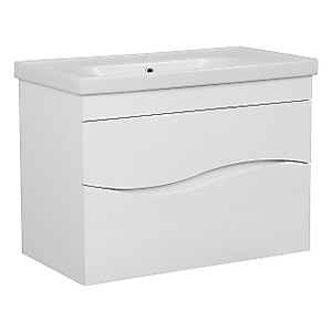 Bath Oasis - Sample of Cabinet Finish | Modern Wall-Mounted Bathroom Vanity with Washbasin | Wave White High Gloss Collection | Non-Toxic Fire-Resistant MDF-No Mirror