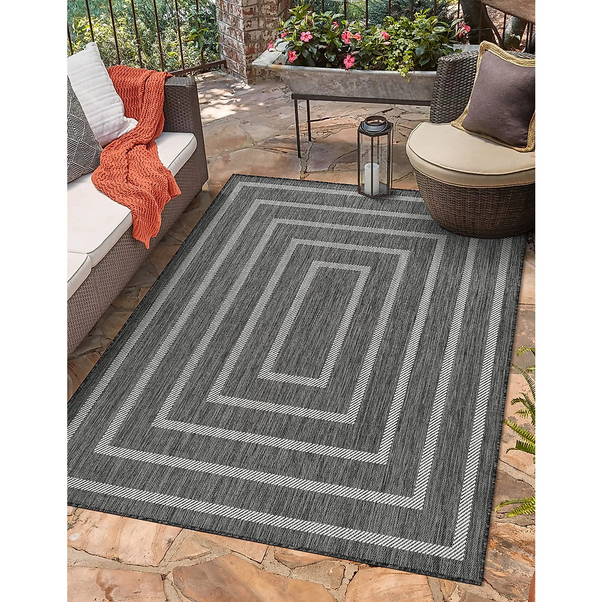 Adiva Rugs Outdoor Indoor Area Rug, Weather Resistant, Easy to Clean, Stain Resistant Floor Mat for Dining Room, Backyard, Deck, Patio (PEBBLE WEISS, 7'10" x 10')