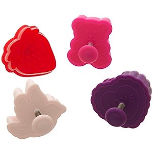 Ateco Valentine Themed Plunger Cutters, Set of 4 Shapes for Cutting Decorations & Direct Embossing, Spring-loaded Handle, Food Safe Plastic