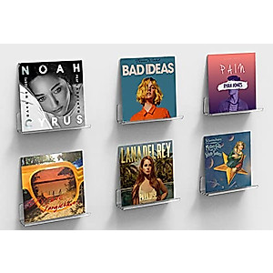 INTELLIMADE - Acrylic Vinyl Record Shelf, Wall Mount Album Record Holder, Plexiglass Floating Book Display, Easy Install Acrylic Vinyl Storage Rack for Studio and Homes. 12 inches, 6 - Pack