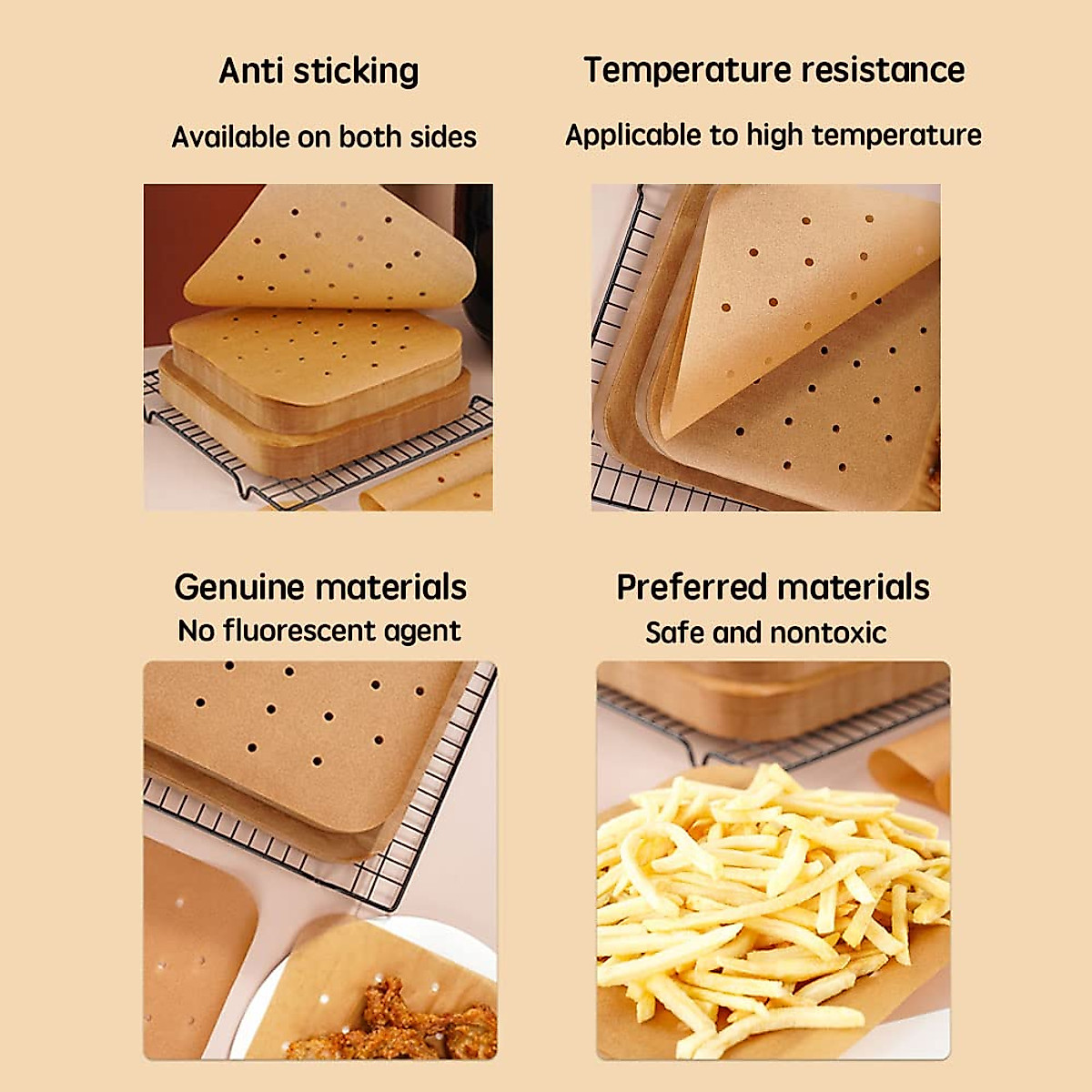 CJSDYY Air Fryer Parchment Paper,8.5 Inch Square Air Fryer Liner,Bamboo Steamer Paper,200 Sheets of Perforated Parchment Paper,Filter Paper,Baking Paper,Ready for Air Frying Pot,oven,steamer (brown)