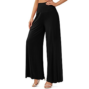 JZC Women's Palazzo Lounge Pants Stretchy 2025 Wide Leg Casual Pants Comfy High Waist Flowy Pants Black Small