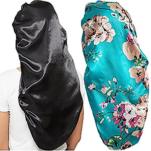 Wbfwbb 2 Pcs Silk Bonnet for Women Satin, Soft Elastic Band Silky Sleeping Cap Big Bonnets for Braids
