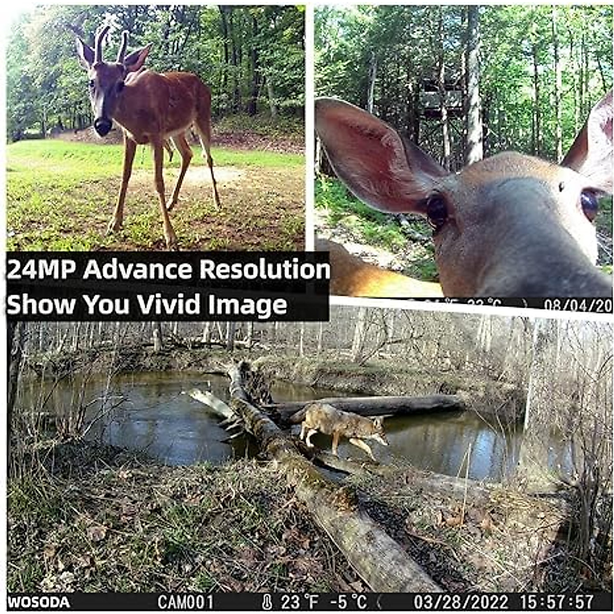 WOSODA Trail Cameras 2 Pack 24MP 1080P HD, Waterproof Game Camera Motion Activated with Fast Trigger Time Infrared Night Vision, Hunting Camera for Outdoor Wildlife Monitoring