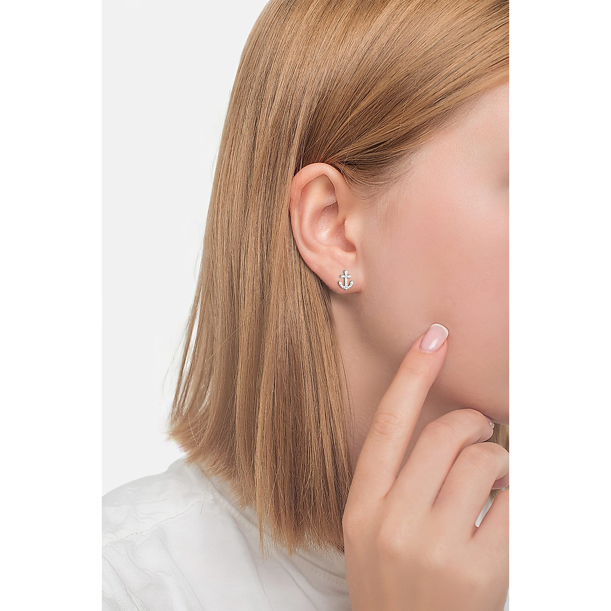 SOFIA MILANI - Solid 925 Sterling Silver Earrings for Women - with Zirconia Stones - Anchor Stud Earrings - 20615