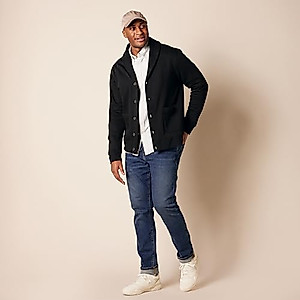 Amazon Essentials Men's Long-Sleeve Fleece Shawl-Collar Cardigan, Black, X-Large