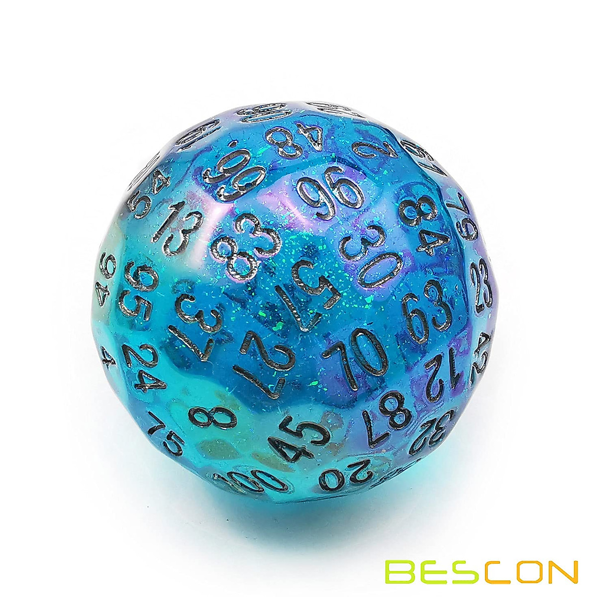 Bescon Dazzling Blue 100 Sided Dice, Game Dice D100, Polyhedral Solid 100 Sides Dice 45MM in Diameter (1.8inch)