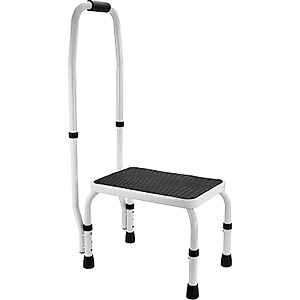 VEVOR Step Stool 1-Step 330lbs Capacity, 3 Adjustable Height with Handle Steel Step Ladder, Portable Toddler Step Stools for Adults, Non-Slip Sturdy Step Ladders for Office, RVs, Pets