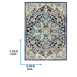 Livabliss Odelia Vintage Bohemian Area Rug,5'3" x 7'3",Navy/Sky Blue