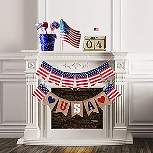 4th of July Decorations,Fourth of July Patriotic Party Decorations Supplies, Pack of 2Pack American Patriotic Banner Jute Burlap Love USA and US Flag Bunting (2Pack Banner)