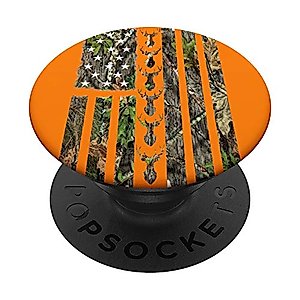 Orange Camouflage American USA Flag Deer Head Hunting Gift PopSockets PopGrip: Swappable Grip for Phones & Tablets