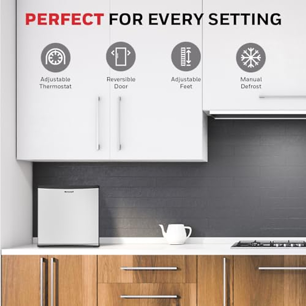 Honeywell Mini Compact Freezer Countertop, 1.1 Cubic Feet, Single Door Upright Freezer with Reversible Door, Removable Shelves, for Home, Dorms, Apartment, Office- Black