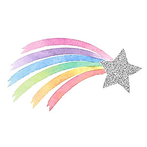 Shooting Star Rainbow Wall Decal Pastel Watercolor Unicorn Nursery Girls Bedroom Decor Silver Star & Rainbow Wall Decor ND04 (24"W x 14"H inches)
