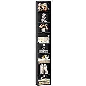 FOTOSOK 8-Tier Media Tower Rack, 11.6 X 9.3 X 70.9 Inches CD DVD Slim Storage Cabinet with Adjustable Shelves, Tall Narrow Bookcase Display Bookshelf for Home Office, Black