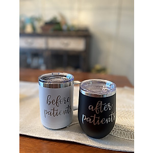 Before Patients, After Patients Engraved Stainless Steel 15 oz Coffee Mug, 12 oz Stemless Wine Glass Set - Unique Gift Idea for Doctor, Physician, Nurse, Hygienist, Medical, Dental - Graduation Gifts