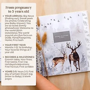 Unisex Baby Memory Book | Minimalist Baby First Year Keepsake for Milestones | Baby Books First Year Memory Book | Simple Baby Scrapbook for Boy Girl Milestones | Natural Linen Woodland - Peachly