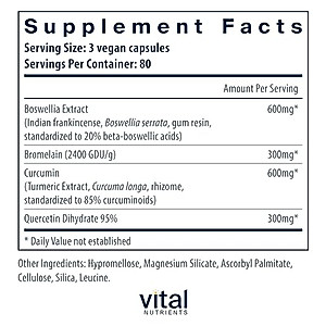 Vital Nutrients BCQ | Vegan Boswellia, Bromelain, Curcumin & Quercetin Supplement | Joint Support Supplement | Supports Sinus & Digestive Health | Gluten, Dairy, Soy Free | 240 Capsules