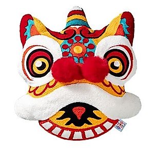 Wonfar 3D Lucky Lion Sofa Cushion Chinese Traditional Dancing Lion (Yellow&red)