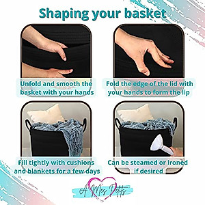 Extra Large Storage Laundry Basket 22" X 16" Cotton Rope Woven Basket for Blanket Basket with Handles for Living Room Toys Storage XXXL (Black)