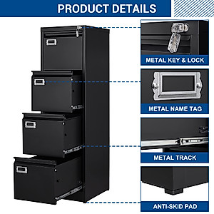 Fesbos 4 Drawers Vertical File Cabinets - Lateral Filing Cabinets - Metal Steel Lockable Storage Cabinets for Home Office to Hanging Files Letter/Legal/F4/A4 Size