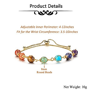CrystalTears Chakra Crystal Bracelet for Women Adjustable 14k Gold Plated Wire Wrapped Healing Crystal Gemstone Bead Bracelet Natural Quartz Crystal Stone Bracelet Mother’s Day Gift for Mom