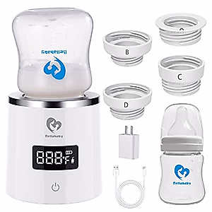 Portable Bottle Warmer, Bellababy Cordless Rechargeable Baby Bottle Warmer for Travel, with Bottle & 4 Leak-Proof Adapters, 4 Accurate Temperature Adjustable for Breastmilk or Formula