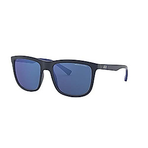 A|X ARMANI EXCHANGE Men's AX4093S Square Sunglasses, Matte Blue/Blue Mirrored/Blue, 56 mm