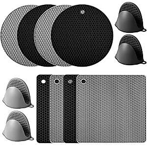 12 Pack Silicone Trivet Mats Hot Pads with Silicone Oven Mitts Non Slip Silicone Pot Holders Heat Resistant Trivet Pads Silicone Cooking for Kitchen Counter Table Placemats