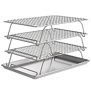 Blackhoso 3-Tier Cooling Rack with Baking Sheet for Cookies Cakes Pies, Baking Jerky Rack 304 Stainless Steel, Oven & Dishwasher Safe