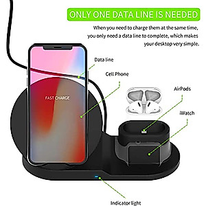 Wireless Charger, 3 in 1 Charging Station for Apple, Wireless Charging Stand Apple Watch Charger for Apple Watch and iPhone Airpod Compatible for iPhone X/XS/XR/Xs Max/8 Plus iWatch Airpods-Black