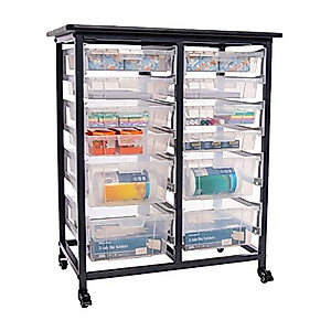 Luxor Mobile Bin Storage Unit - Double Row with Large and Small Clear Bins