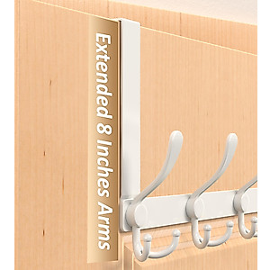 CHAUNCEY HOME Over The Door Hooks Hanger with Extended Arms for Easy Access by Women - Bathroom Accessories and Towel Rack Organizer Holder for Living Room Bedroom Hanging - 1 Pack, White