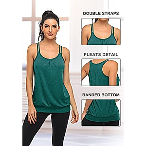 Miusey Yoga Tops for Women Loose Fit Womens Tank Tops Loose Fit Knit Sleeveless Bottom Banded Strappy Lightweight Active Tunic Tank Tops Green XX-Large