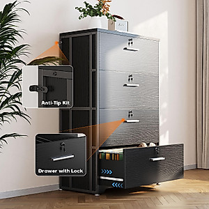 AODK File Cabinet Filing Cabinet for Home Office, Large File Cabinets with Lock, Office Storage Cabinet 4 Drawer for Legal/Letter/A4 File, Black
