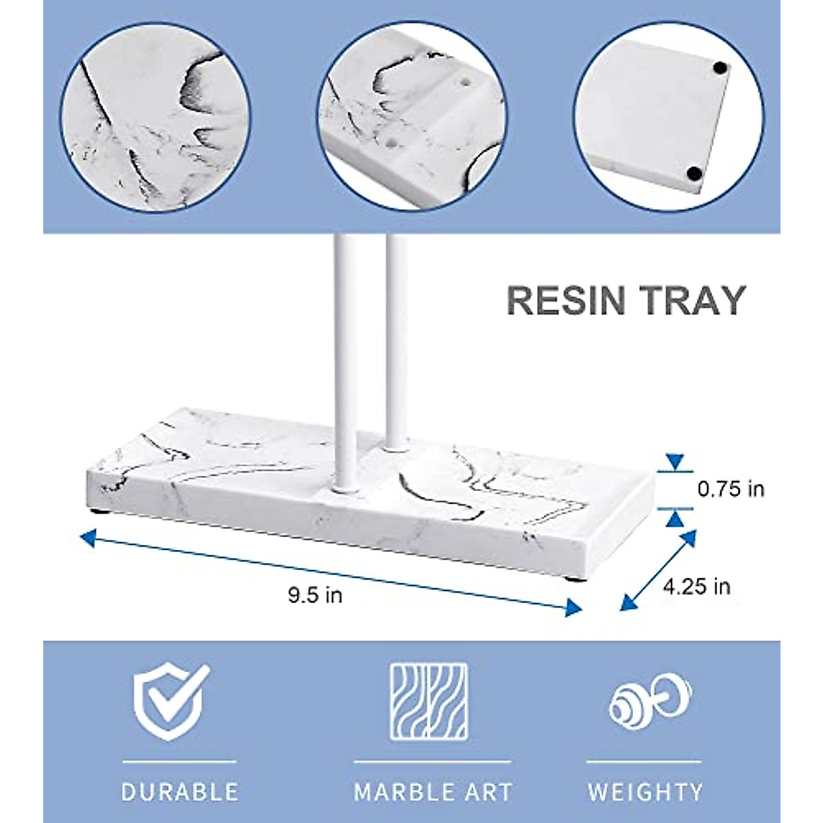 LKKL Hand Towel Holder - Countertop Towel Stand Free Standing - Bathroom Hand Towel Rack Stand Countertop Hand Towel Holder Double T Drying Rack with Soap Tray Resin Base(White)