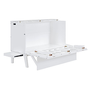 CKLMMC Queen Size Murphy Bed with USB Port and Removable Shelves on Each Side, Solid Wood Muti-Functional Cube Cabinet Bed for Home Office (White/W1)