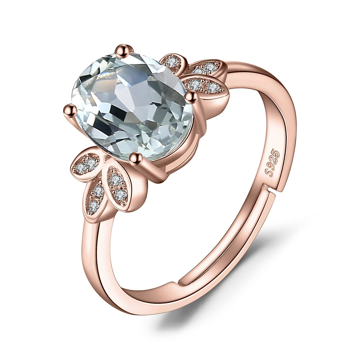 JewelryPalace Classic 1.8ct Green Amethyst White Rock Quartz Solitaire Open Adjustable Rings for Women, 14k Rose Gold Plated 925 Sterling Silver Ring for Her, Natural Gemstone Jewelry Sets