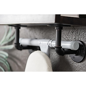 Ironing Board Holder Wall Mount - Heavy Duty Wood Shelf w/Metal Pipe Brackets - Hanging Ironing Board - Farmhouse Style Ironing Board Hanger - Wall Mounted Ironing Board - Iron Board Wall Mount