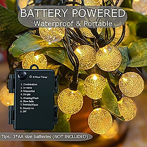 Battery Operated Globe String Lights - Indoor Outdoor String Lights Waterproof Crystal Globe Lights 8 Modes 30 LED Patio Lights with Timer for Garden Balcony Pergola Party Decor, Warm White, 2 Pack