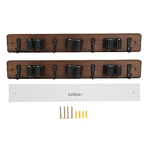 2PCS Mop and Broom Holder Wall Mount, Broom Holder Wood Broom Rack Garden Tool Rack Organizer for Laundry Room Decor with 3 Slots 4 Hooks