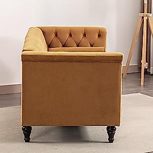 TTGIEET 76'' W Velvet Sofa Mid-Century Modern Love Seats, 3 Seater Sofa Couch with Two Bolster Pillows, Tufted futon Sofa Furniture for Living Room Bedroom Office （Ginger）