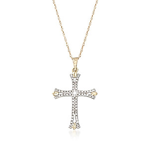 Ross-Simons 0.12 ct. t.w. Diamond Cross Pendant Necklace in 14kt Yellow Gold. 18 inches