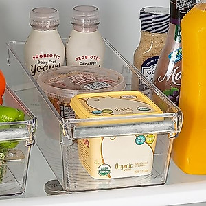 Kitchen Details 2 Pack Slim Refrigerator Storage Bin | Fridge & Freezer | Kitchen Organization | Stainless Steel Handle | Countertop | Cabinets | Pantry | Clear