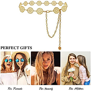 Glamorstar Chain Belts for Women Hollow Metal Waist Chain Belts Dress Belt for Her Circle Gold 130CM