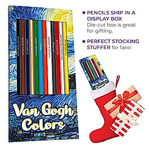 Van Gogh Themed Colors Colored Pencil Set - Set of 12 Post-Impressionism Pencils - Each Color Pencil is Foil-Stamped with Artist References Such as Famous Painting Names - Packaged in a Display Box