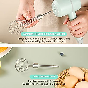 NAYAHOSE Hand Mixer Electric Garlic Chopper Egg Beater, Cordless Handheld Food Processor with 300ML Glass Container, 3 Speed Adjustable, USB Rechargeable Electric Whisk for Cooking Baking